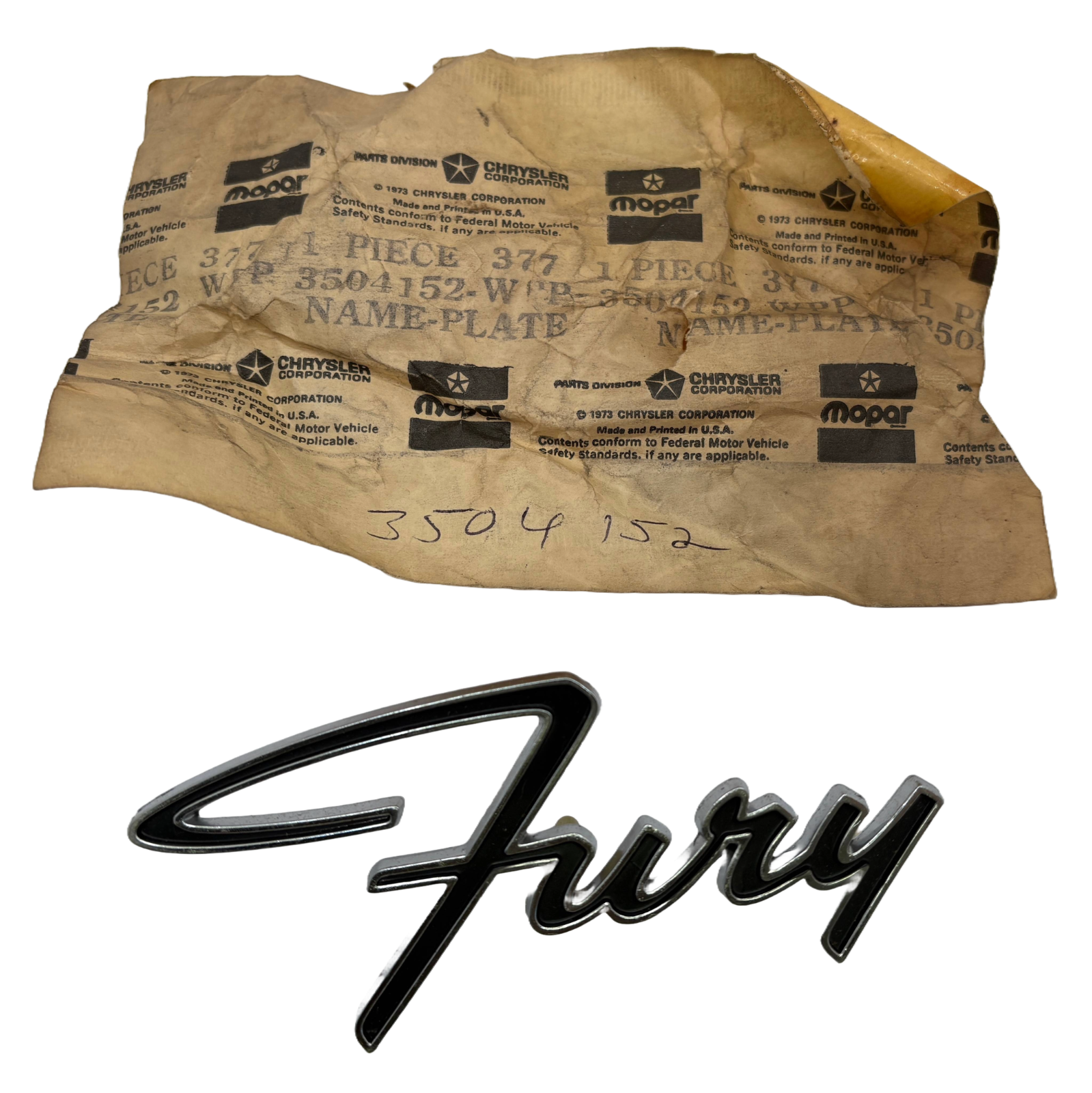 New Old Stock Fury Fender Nameplate for 1965-67 Plymouth Fury Models ...