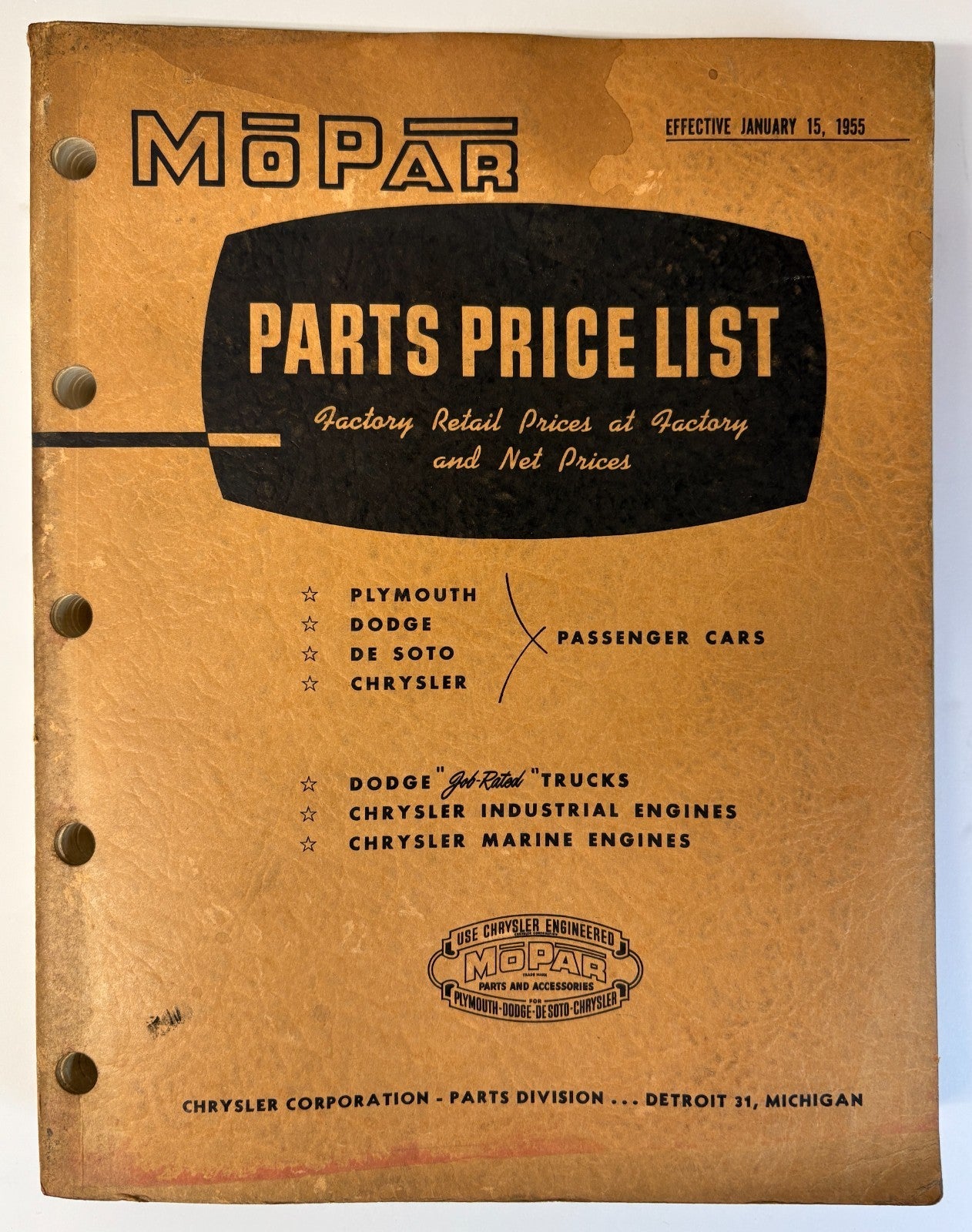 Original 1955 Mopar Parts Price List D-15187 – Roberts Motor Parts