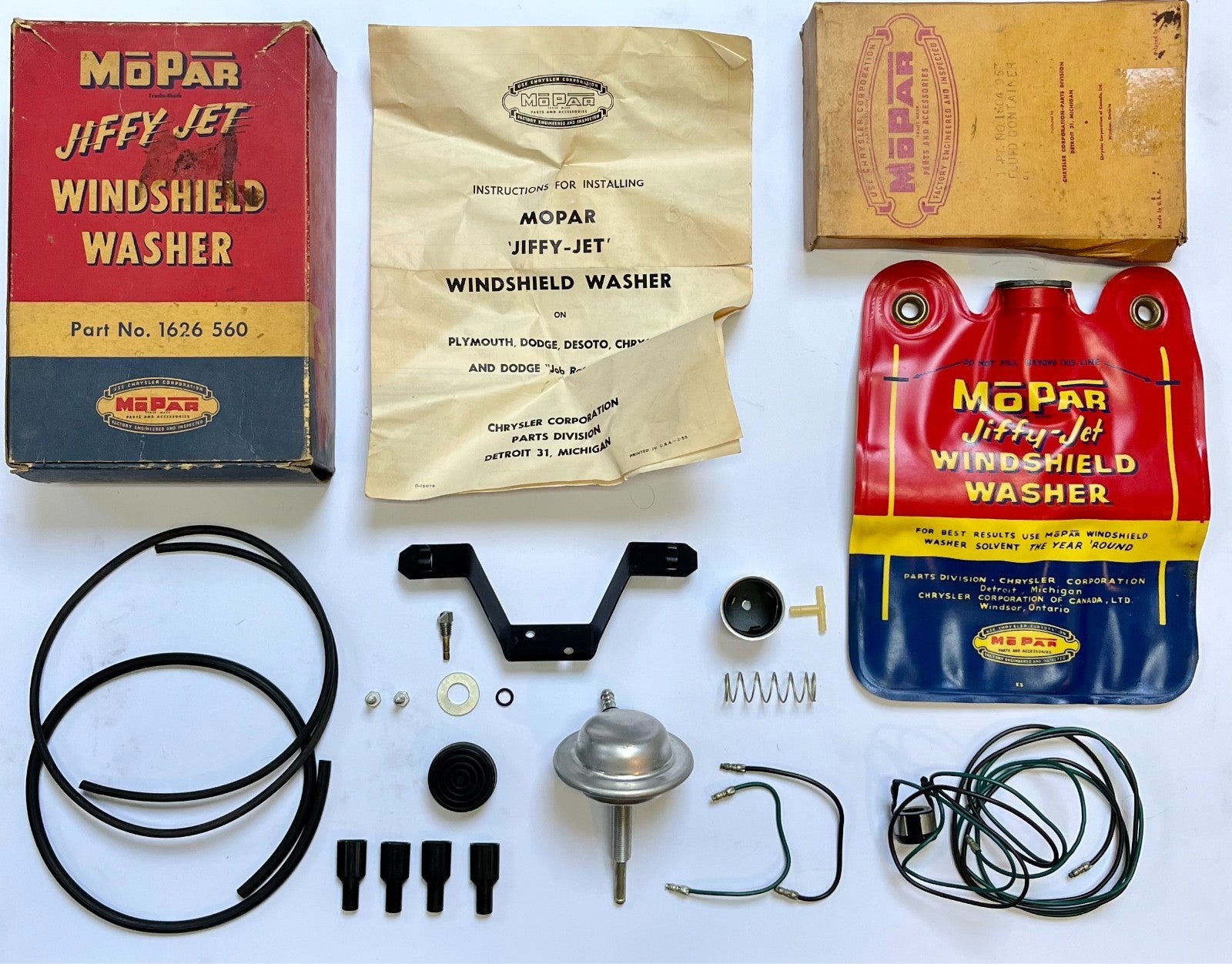 New Old Stock Wiper Fluid Package for 1955 models Mopar #1626560 & 180 – Roberts Motor Parts