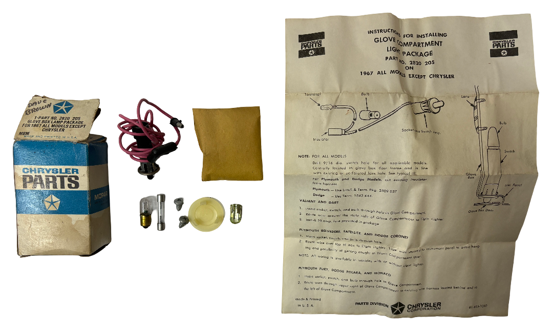 New Old Stock Glove Box lamp package for 1967 Plymouth & Dodge Mopar ...